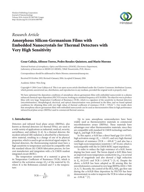 Pdf Amorphous Silicon Germanium Films With Embedded Nanocrystals For