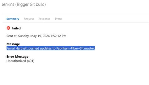 Azure Devops Jenkins Webhook Error Jamal Hartnett Pushed Updates To Fabrikam Fiber Gitmaster