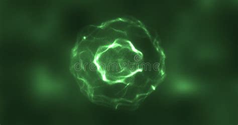 Abstract Green Energy Round Sphere Glowing With Particle Waves Hi Tech Digital Stock