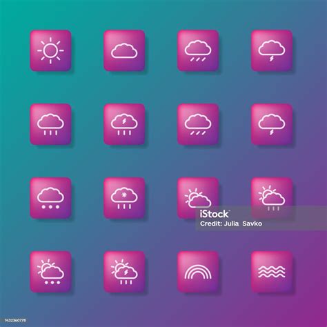 현상 날씨와 아이콘 웹 사이트 또는 응용 프로그램에 대한 16 트렌디 아이콘 세트 스마트폰 또는 태블릿용 Ui 및 앱 아이콘입니다 벡터 일러스트 레이 션 개발에 대한 스톡