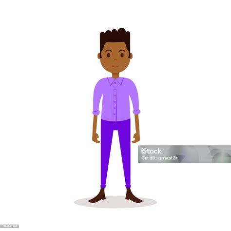 아프리카 소년 캐릭터 심각한 남성 보라색 양복 서식 파일 디자인 작업 및 흰색 배경 전체 길이 플랫 사람에 애니메이션에 대 한 교육에 대한 스톡 벡터 아트 및 기타 이미지