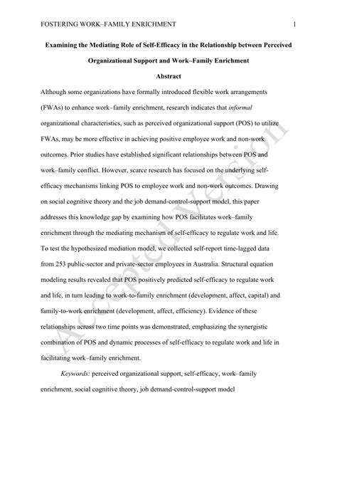 Pdf Examining The Mediating Role Of Self Efficacy In The Relationship Between Perceived
