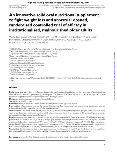 Pdf An Innovative Solid Oral Nutritional Supplement To Fight Weight Loss And Anorexia Open