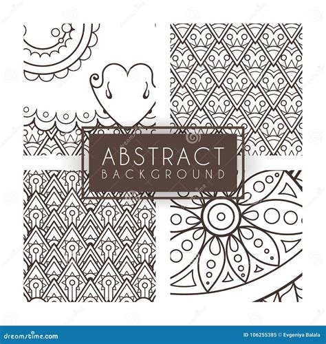 Set Of Four Vector Monochrome Intricate Patterns Doodle Zentangle Stock Vector Illustration