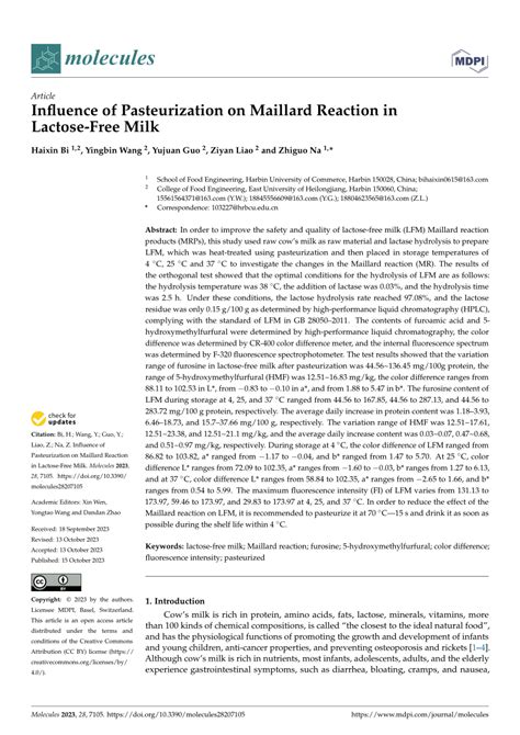 Pdf Influence Of Pasteurization On Maillard Reaction In Lactose Free Milk