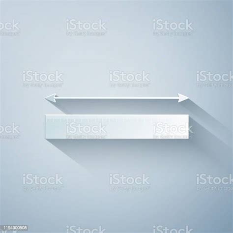 용지 잘라 회색 배경에서 분리된 측정 높이 및 길이 아이콘입니다 눈금자 직선 배율 기호입니다 종이 아트 스타일입니다 벡터 일러스트레이션 3차원 형태에 대한 스톡 벡터 아트