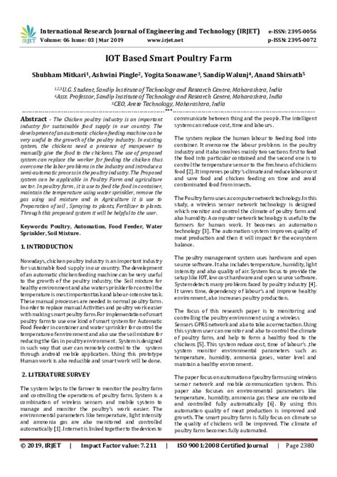 Pdf Iot Based Smart Poultry Farm