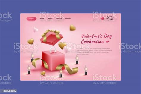 현실적인 발렌타인 데이 방문 페이지 템플릿 디자인 벡터 일러스트 디자인 벡터 일러스트 2월에 대한 스톡 벡터 아트 및 기타