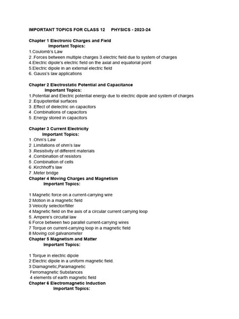 Important Topics Phy 12 Pdf Magnetic Field Electricity