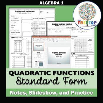 Graphing Quadratic Functions Standard Form Notes Slideshow And Practice