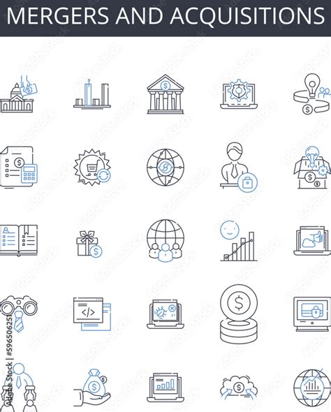 Mergers And Acquisitions Line Icons Collection Consolidation