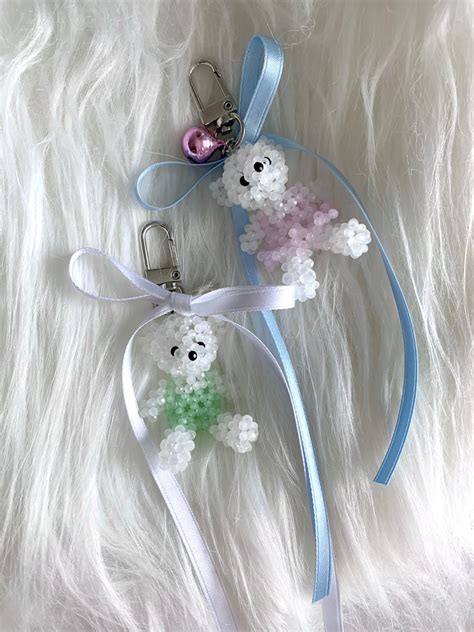 비즈 곰돌이 리본 키링 2color