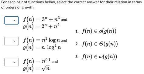 Solved For Each Pair Of Functions Below Select The Correct Chegg Com