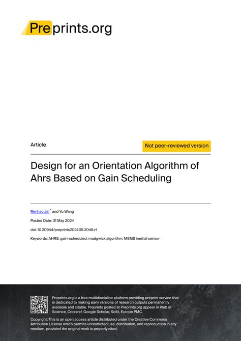 pdf design for an orientation algorithm of ahrs based on gain scheduling