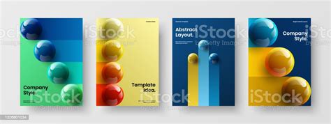 추상 포스터 벡터 디자인 템플릿 세트입니다 밝은 3d 구단 전단지 일러스트 번들 A4 용지에 대한 스톡 벡터 아트 및 기타