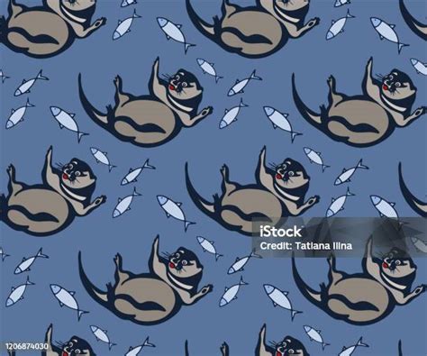 벡터 배경 손 수달로 그린 손으로 그린 잉크 일러스트 현대 장식 장식 배경입니다 벡터 패턴입니다 섬유 천 벽지 스크랩북 인쇄