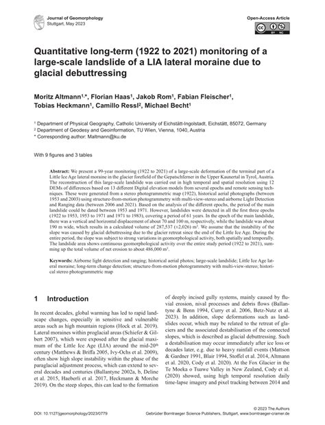 Pdf Quantitative Long Term 1922 To 2021 Monitoring Of A Large Scale Landslide Of A Lia