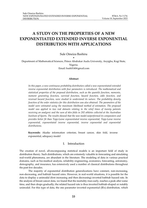 PDF A STUDY ON THE PROPERTIES OF A NEW EXPONENTIATED EXTENDED INVERSE EXPONENTIAL DISTRIBUTION