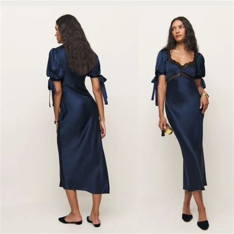 Reformation Dresses Nwt Reformation Stella Silk Maxi Dress Navy