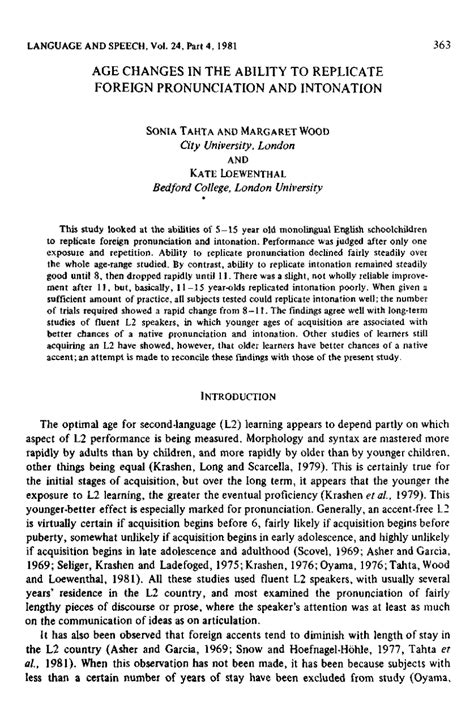 PDF Age Changes In The Ability To Replicate Foreign Pronunciation And