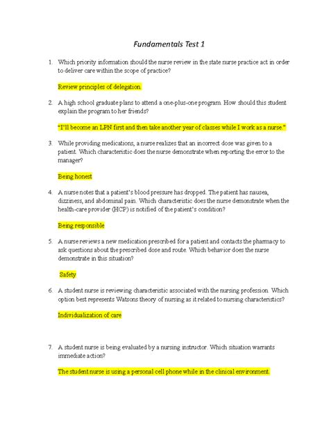 Fundamentals Test 1 Exam Practice Fundamentals Test 1 Which Priority Information Should The