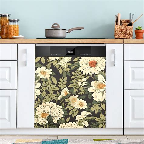 Sunflowers Green Leaves Dishwasher Magnet Cover Magnetic Dishwasher