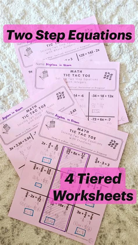 Math Tic Tac Toe Activity Packet 4 Tiered Worksheets Two Step Equations Artofit
