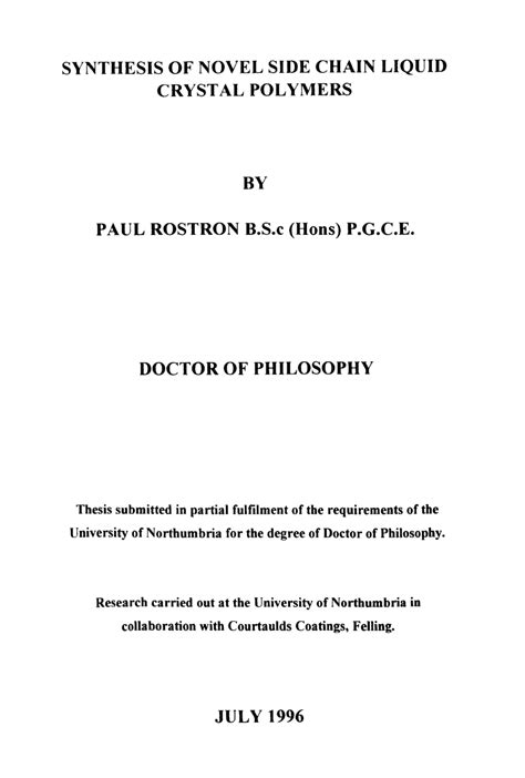 Pdf Synthesis Of Novel Side Chain Liquid Crystal Polymers