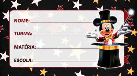 Etiqueta Escolar Mickey Cartola de Mágico Nome do Aluno Turma