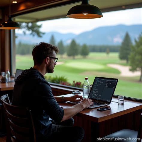 A Software Developer Sitting In A Restaurant Coding With A View On A
