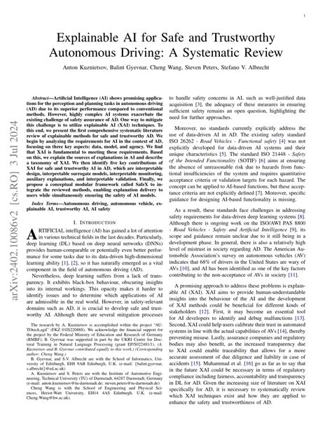 PDF Explainable AI For Safe And Trustworthy Autonomous Driving A Systematic Review