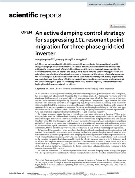 Pdf An Active Damping Control Strategy For Suppressing Lcl Resonant Point Migration For Three