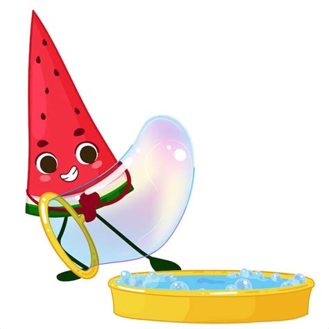 귀여운 수박 캐릭터 여름 스티커 프리미엄 벡터