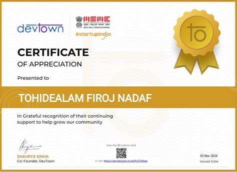 communityengagement certificateofappreciation devtownsuccess gratitude… tohidealam nadaf