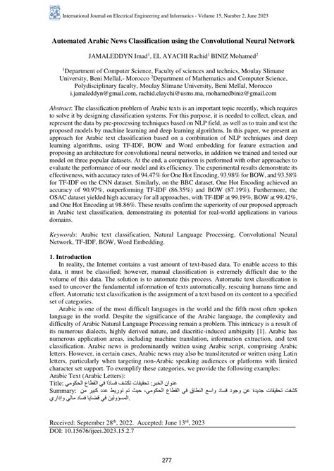 Pdf Automated Arabic News Classification Using The Convolutional Neural Network