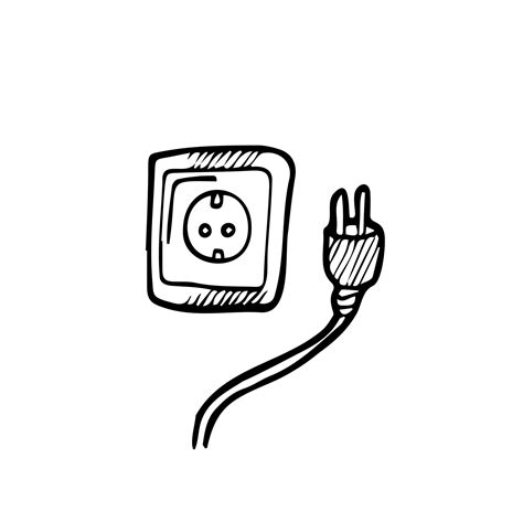Plug And Electric Socket Cartoon Vector And Illustration Hand Drawn