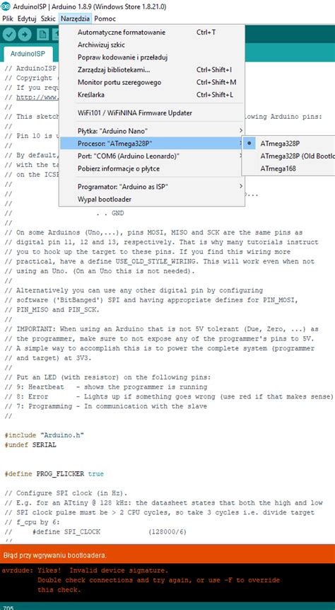 Problem Przy Wypalaniu Bootloadera Arduino Nano Atmega 328 P Przy