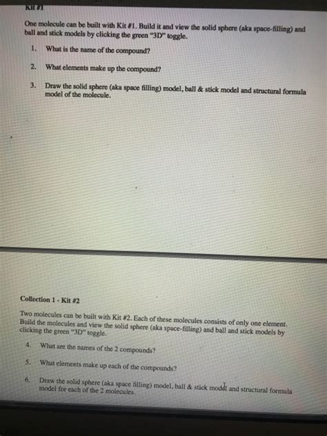 Solved One Molecule Can Be Built With Kit 1 Build It And