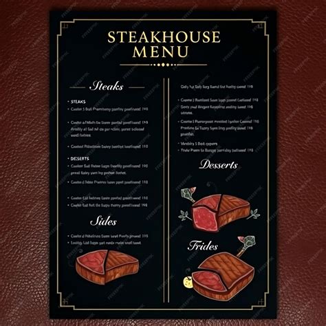 Steakhouse Restaurant Menu With Elegant Dark Tones And Luxurious Menu