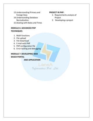 Php Mysql Course Syllabus PDF