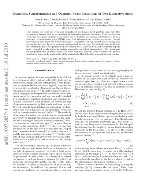 Pdf Dynamics Synchronization And Quantum Phase Transitions Of Two Dissipative Spins