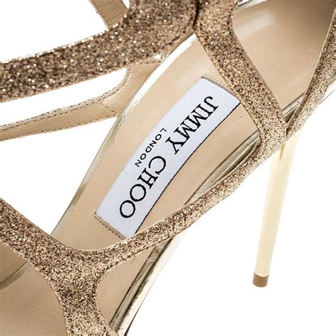 Jimmy Choo Metallic Gold Glitter Leslie Strappy Sandals Size 41 For