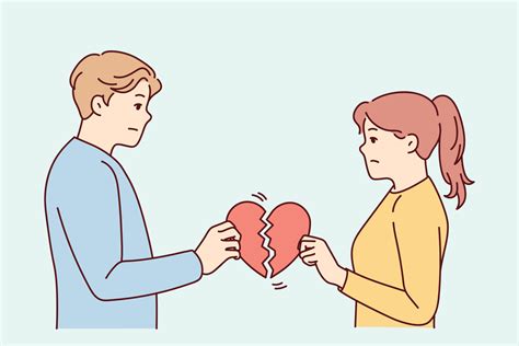 Unhappy Couple Holding Broken Heart Suffer After Breakup Or Split