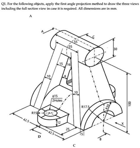 Solved Draw It In Autocad With Dimensions All Three Views Including The Full Section Views Q1