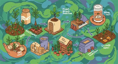 Illustrated Infographic Depicting A Whimsical Plant Based Production