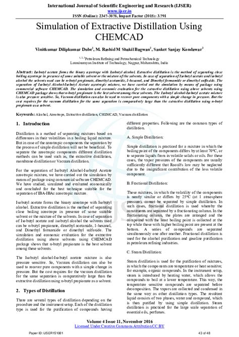 Pdf Simulation Of Extractive Distillation Using Chemcad