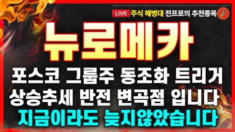 뉴로메카 주가전망 포스코 그룹주 실적발표에 낙수효과를 볼 종목입니다 현재 변곡점인만큼 엄청나게 올라가겠네요 빨리 막차