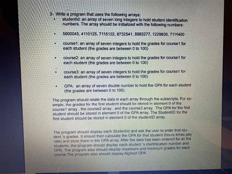 Solved 3 Write A Program That Uses The Following Arrays