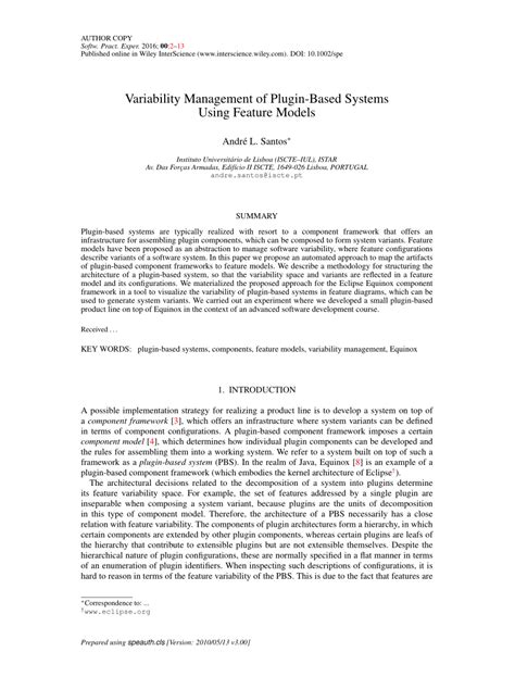 Pdf Variability Management Of Plugin Based Systems Using Feature Models