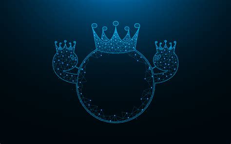 크라운과 두 개의 뱀의 형태로 반지 낮은 폴리 디자인 고급 와이어 프레임 메쉬 다각형 벡터 일러스트는 어두운 파란색 배경에 포인트와 선으로 만든 개념에 대한 스톡 벡터 아트